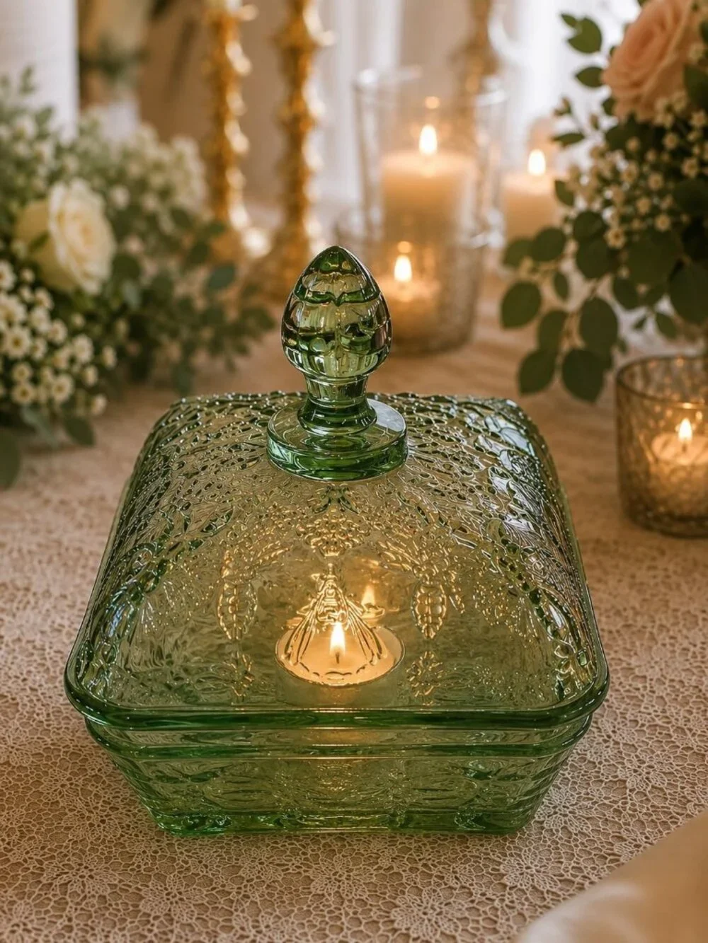 Indiana Glass Tiara | Accents | Vintage Tiara Chantilly Green Bee Box ...